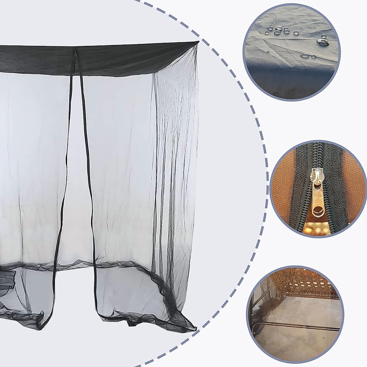 Garden Netting Patio Net for 3 Person Swing Chair, Waterproof Top Cloth Mesh Netting with Zipper,Breathable Roof Tent, Rectangle Outdoor Screen Tent