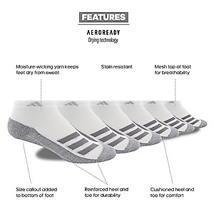 adidas unisex child Kids-boy's/Girl's Cushioned Angle Stripe (6-pair) Low Cut Sock, White/Grey/Light Onix Grey, Large US