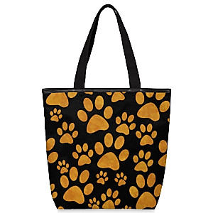 Mularoka Dog Paw Tote Bag for Women Aesthetic Cute Canvas Tote Bags Cute Paw Shopping Grocery Reusable Bags with Zipper and Inner Pockets