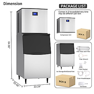 XPW Commercial Ice Maker Machine - 550LBS/24H with 350LBS Bin 110V 1200W Ultra Strong Compressor Stainless Steel Construction Fully Automatic Operation Perfect for Bar Restaurants and Business
