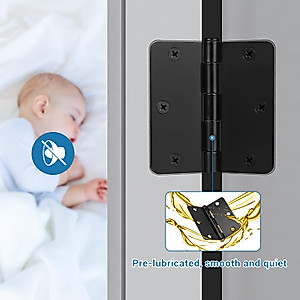 KNOBWELL 24 Pack of Matte Black Door Hinges - 3.5 Inch X 3.5 Inch Interior Door Hinges for Doors Black Finish with 1/4" Radius Corners