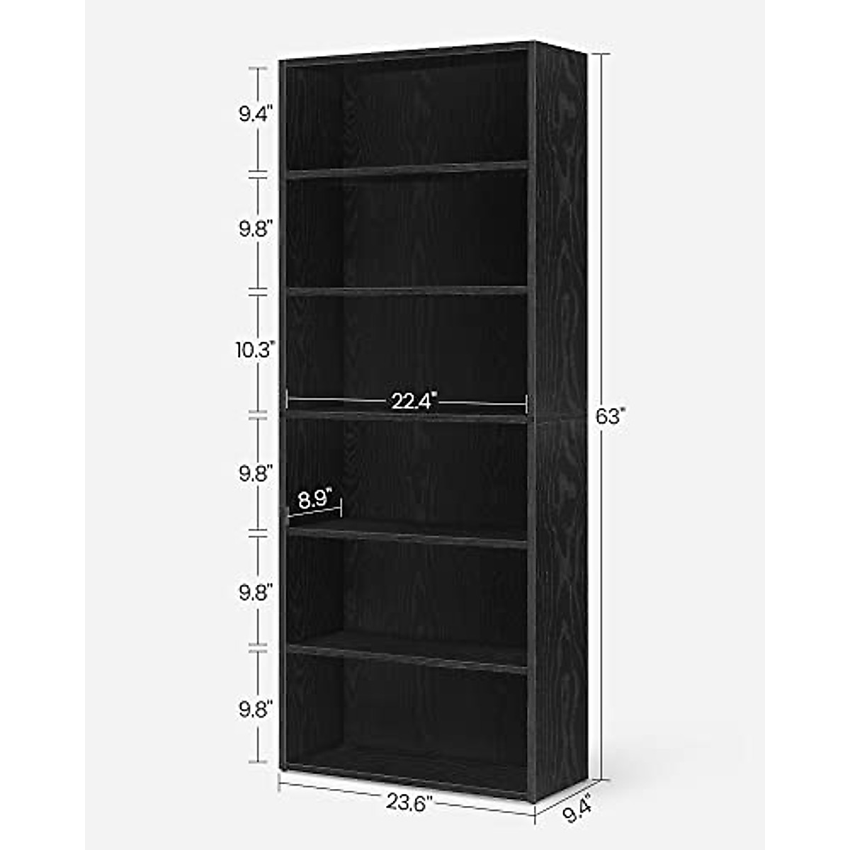 VASAGLE Bookshelf, 6-Tier Open Bookcase with Adjustable Storage Shelves, Floor Standing Unit, Black ULBC166T56