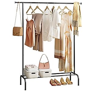 Gewudraw Clothes Rack, Metal Clothing Garment Rack, Extendable Freestanding Closet Wardrobe Rack Simple Clothing Organizer for Hanging Clothes