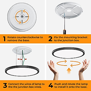 Matane 2 Pack 12 inch Flush Mount Ceiling Light Fixture, 24W LED Ceiling Lamp 3000K/4000K/5000K Selectable, Round Low Profile Ceiling Lights for Bedroom Laundry Kitchen, Black