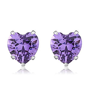 Gem Stone King 925 Sterling Silver Purple CZ Stud Earrings For Women | 3.00 Cttw | 6MM Heart Shape