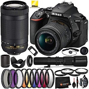 Nikon D5600 DSLR Camera with 18-55mm Lens, 70-300mm Lens(#1580), 500mm Telephoto Lens, 2X Converter, and T Mount Adapter w/Professional Bundle; Includes: 3pc UV Filter Kit, and More