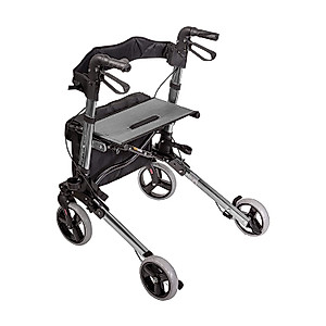 HealthSmart Walker Rollator with Seat and Backrest, Adjustable Handle Height, FSA HSA Eligible, Removable Storage Bag and a Durable Lightweight Frame That Folds While Supporting up to 300 pounds