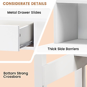 Tangkula White Desk with Hutch, Home Office Writing Study Desk with Storage Bookshelf & Drawer, Modern Makeup Vanity Desk for Bedroom, PC Laptop Desk Computer Desk for Working Studying