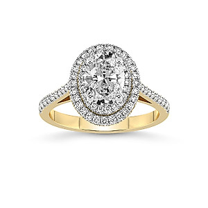 1 Carat IGI Certified Oval Shape Lab Grown Diamond Engagement Ring | 14K Or 18K in White, Yellow Or Rose Gold | Arya Double Halo Lab Diamond Ring |FG-VS1-VS2 Quality Friendly Diamonds