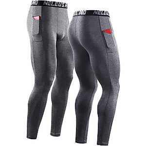 NELEUS Men's 3 Pack Dry Fit Compression Pants Running Tights with Pocket,6069,Black/Grey/Navy,US L,EU XL