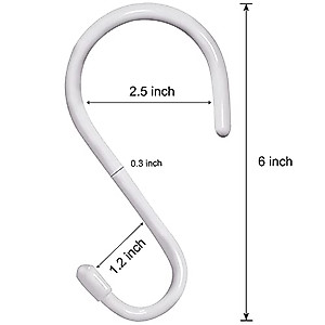 Mzekgxm Large Heavy Duty White S Hooks for Hanging, 6 inch Non Slip Vinyl Coated Metal Closet S Hooks for Hanging Plants Outdoor Lights and Kitchen Pot Pan Cups Closet Towels Jeans Hats (4 Pack)