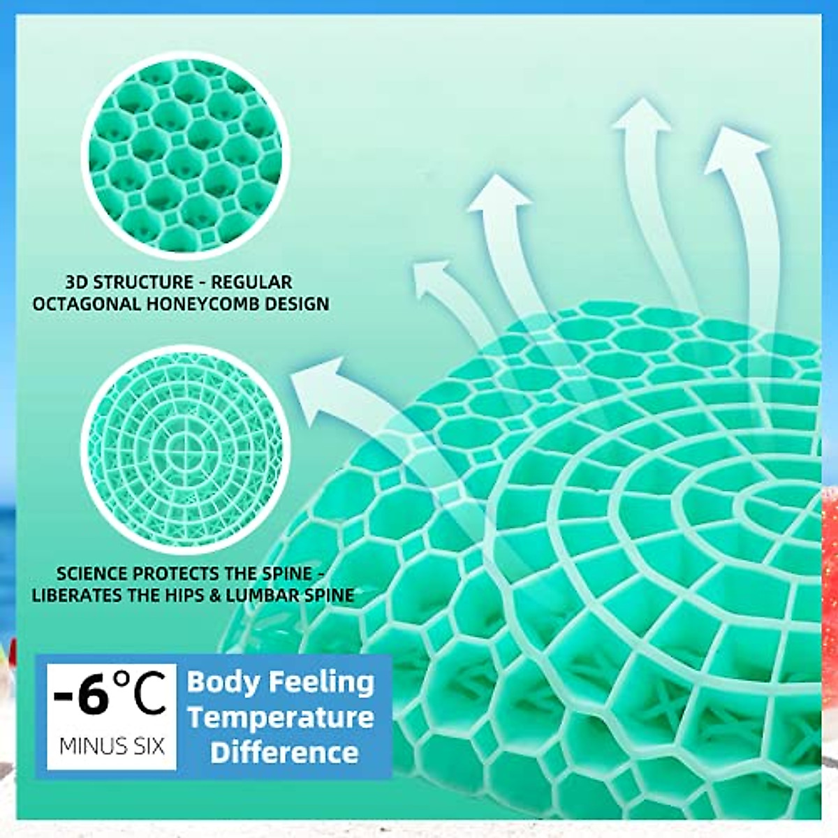 Gel Seat Cushion for Long Sitting, Cooling Office Chair Cushion with Double Thicken Layer & Dense Ring Design, Egg Seat Cushion for Desk Home Car Wheelchair, Sciatica Tailbone & Back Pain Relief