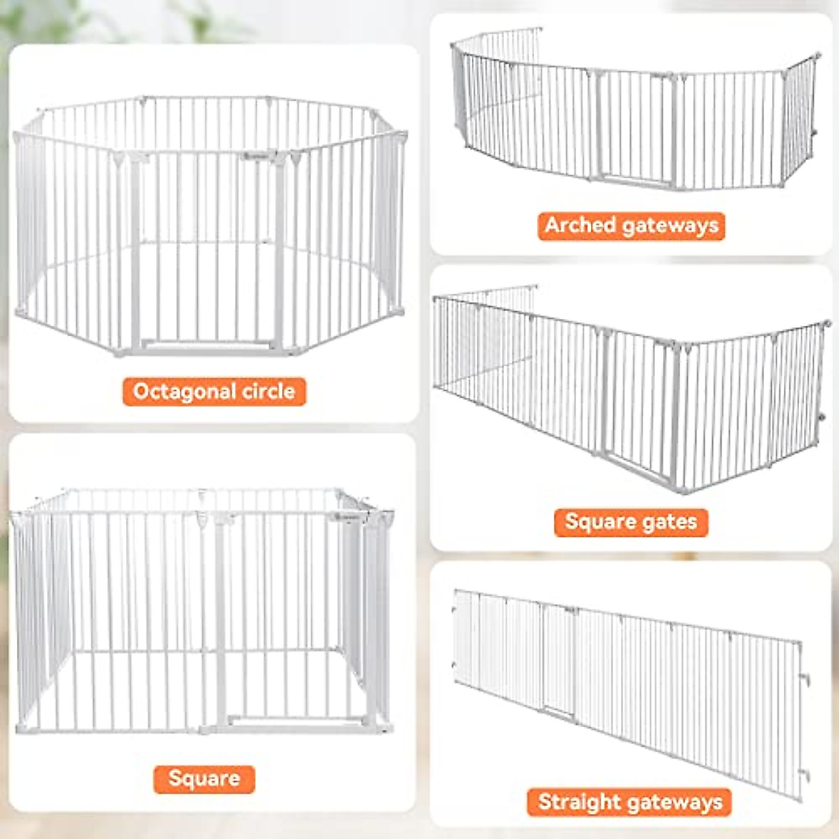 COMOMY 198" Baby Gate Extra Wide, Dog Gate Pet Gate for House Stairs Doorways Fireplace, Adjustable 3 in 1 Play Yard Child Safety Gate, Auto Close, Hardware Mounted (30" Tall, White)