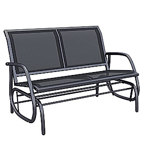Outsunny 2-Person Outdoor Glider Bench Patio Double Swing Rocking Chair Loveseat w/Power Coated Steel Frame for Backyard Garden Porch, Black