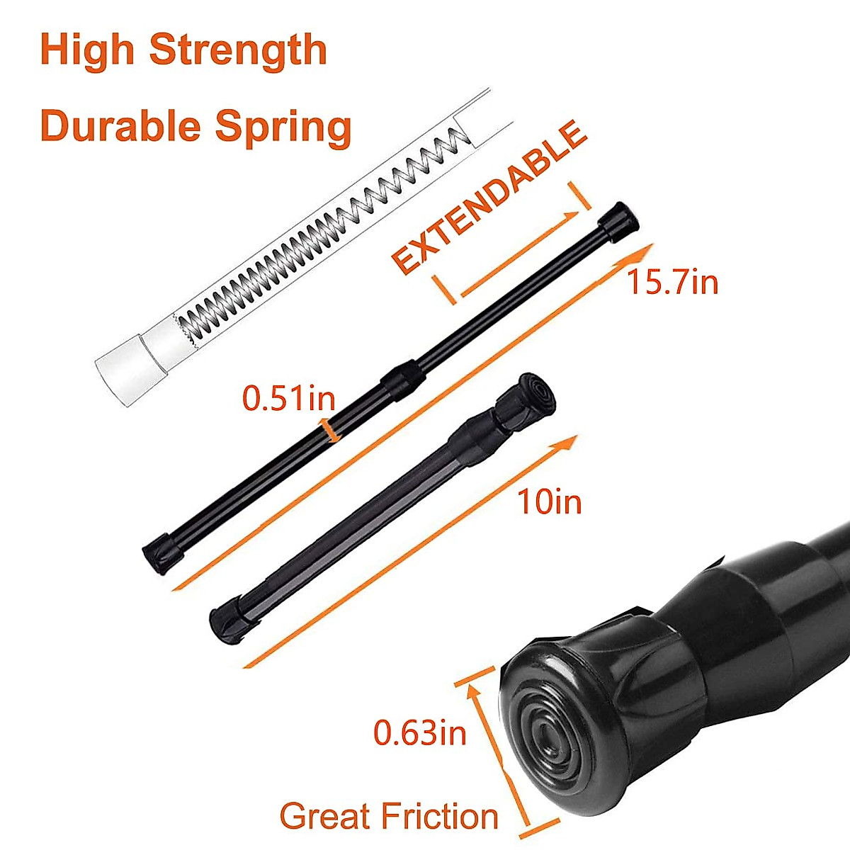2 Pack Small Tension Rods 10 in to 15.7 Curtain Rods Window Rods in Extendable Width Spring Cupboard Bars for Kitchen Utensils, Closet, and Cabinet, Fit in The Spaces to Stay Up
