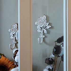 SOFFEE DESIGN 2pcs White Single Hooks 3D Flower Retro Ornate Style for Room Wall Mounted Decoration, Coat Hat Scarf Hanging Entry Heavy Duty Hooks, Home Decor