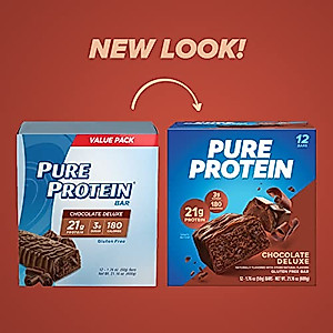 Pure Protein Bars, High Protein, Nutritious Snacks to Support Energy, Low Sugar, Gluten Free, Chocolate Deluxe, 1.76 oz., 12 Count(Pack of 1) (Packaging may vary)