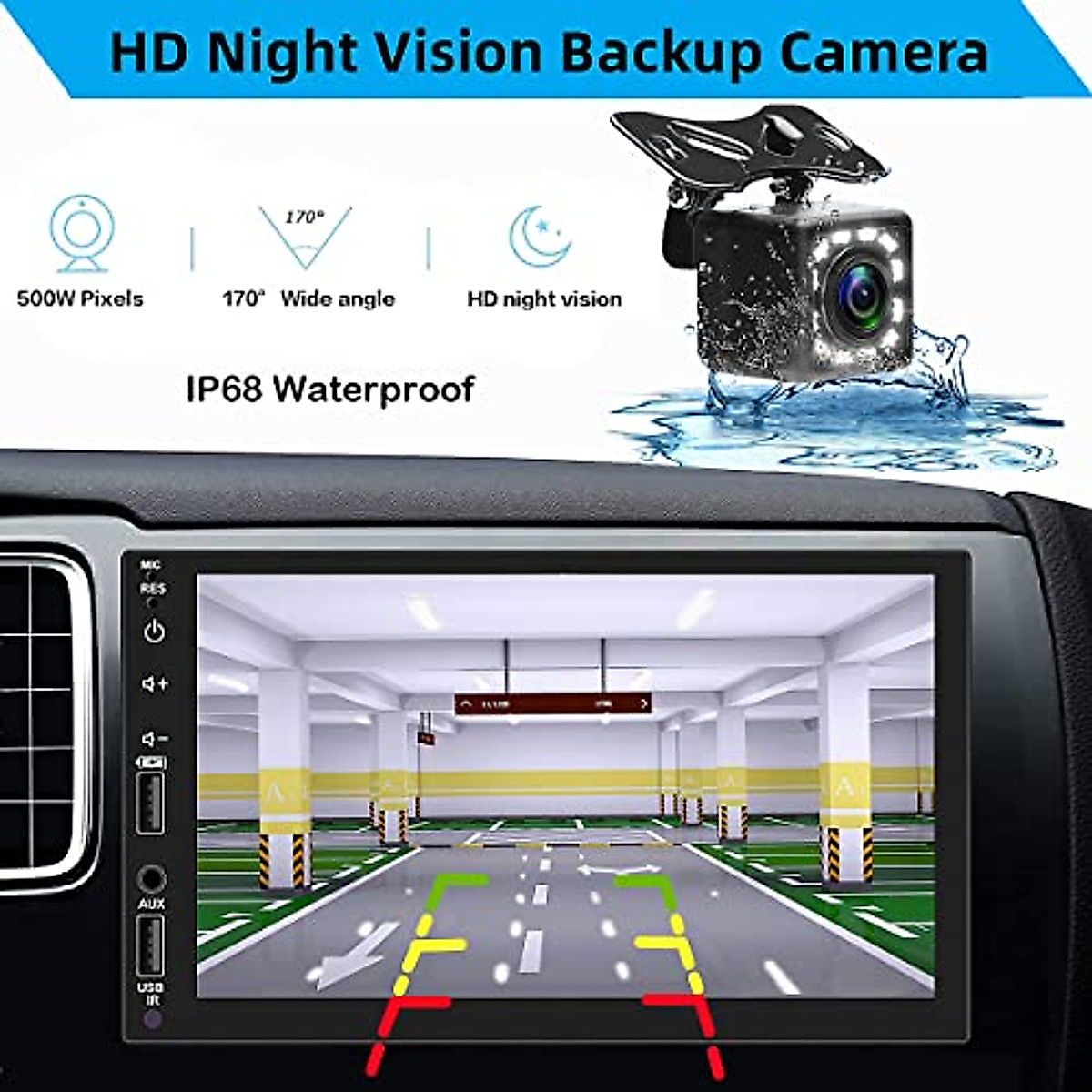 Double Din Car Stereo with Apple Carplay 7 Inch Touch Screen Radio with Bluetooth Touchscreen Auto Play Receiver with Backup Camera MP5 Audio Player Mirror Link USB AUX Head Unit System