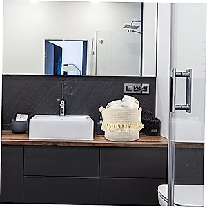 Alipis Rope Storage Blue Woven Storage Baskets Storage Bins for Clothes Weave Basket Storage Basket for Nursery Woven Tassel Containers Bathroom Towels Baskets Sundries Holder Cotton Baby