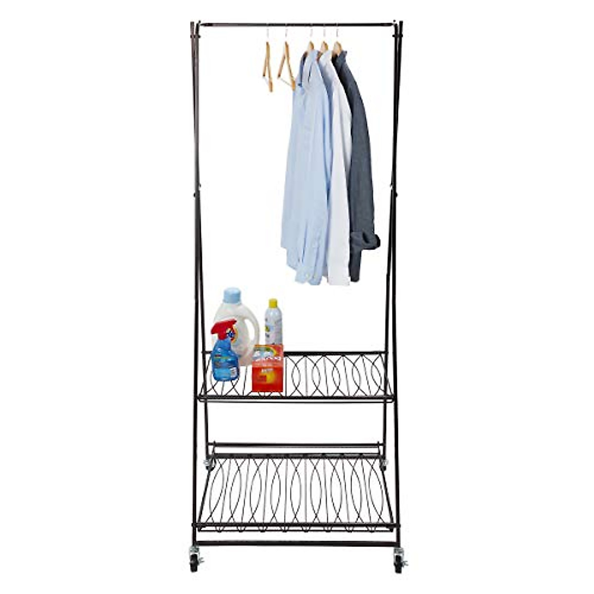 Artesa Verona Rolling Laundry Garment Rack with Shelves, Black