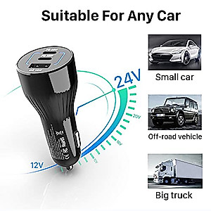 WOTOBEUS 95W USB C Car Charger Adapter PD 65W PPS 45W+30W+18W Super Fast Charging Type-C LED Cigarette Lighter for iPhone 14 13 12 Pro Plus Max Samsung Galaxy S23/22/21 Ultra iPad MacBook Laptop Pixel