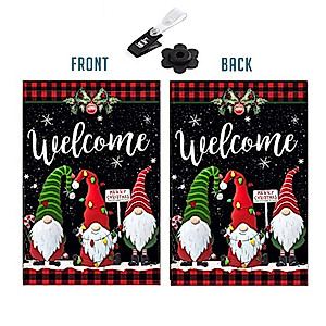 Merry Christmas Garden Flag 12x18 Double Sided,Holiday Winter Garden Flag,Gnomes Welcome Yard Flags for Outside, Yard Decorations Outdoor Buffalo Plaid (Christmas)