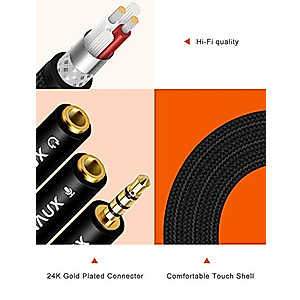 Headset Adapter Headphone Mic Y Splitter Cable, VANAUX 3.5mm Stereo Audio Male to 2 Female Separate Audio Microphone Plugs Compatible for PS4, Xbox One, Laptop, Phone, PC Gaming Headset