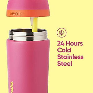 Owala Kids Flip Insulation Stainless Steel Water Bottle with Straw, Locking Lid Water Bottle, Kids Water Bottle, Great for Travel, 14 Oz, Pink and Orange
