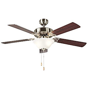 Amazon Basics 52-Inch Ceiling Fan - Includes LED Light Kit with Two Medium Base LED Light Bulbs - Five Reversible Blades, Brushed Nickel Finish