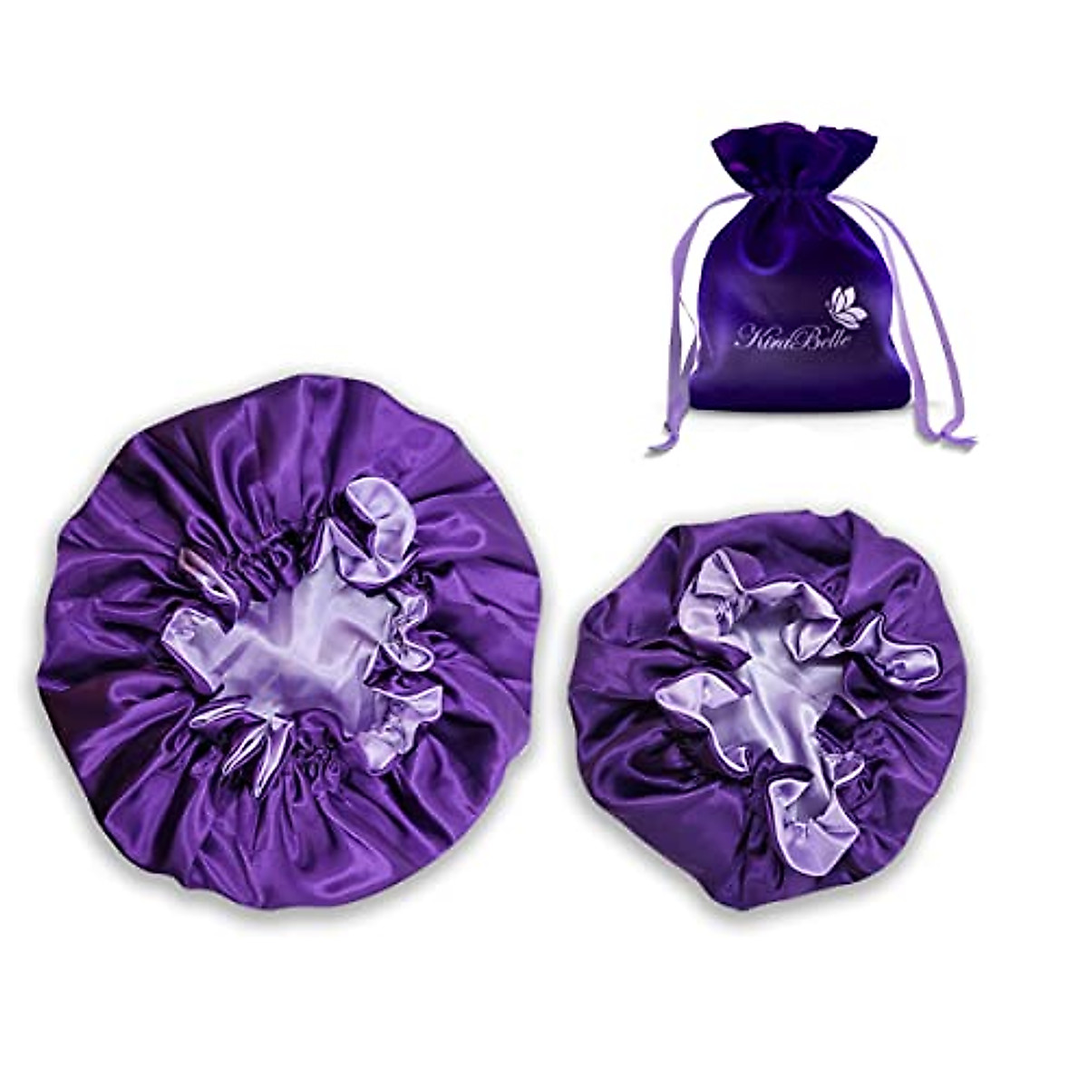 KiraBelle Matching Mommy and Me Satin Bonnet Set w/Travel Bag (Purple) Christmas, Easter, Birthday, Mother's Day