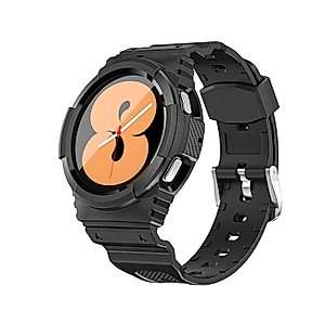 VeveXiao Rugged Case Band Compatible with Samsung Galaxy Watch 4 40mm 44mm , Replacement Strap bulid-in Bumper Cover Accessories for Men Women, Galaxy Watch 4 44mm, black