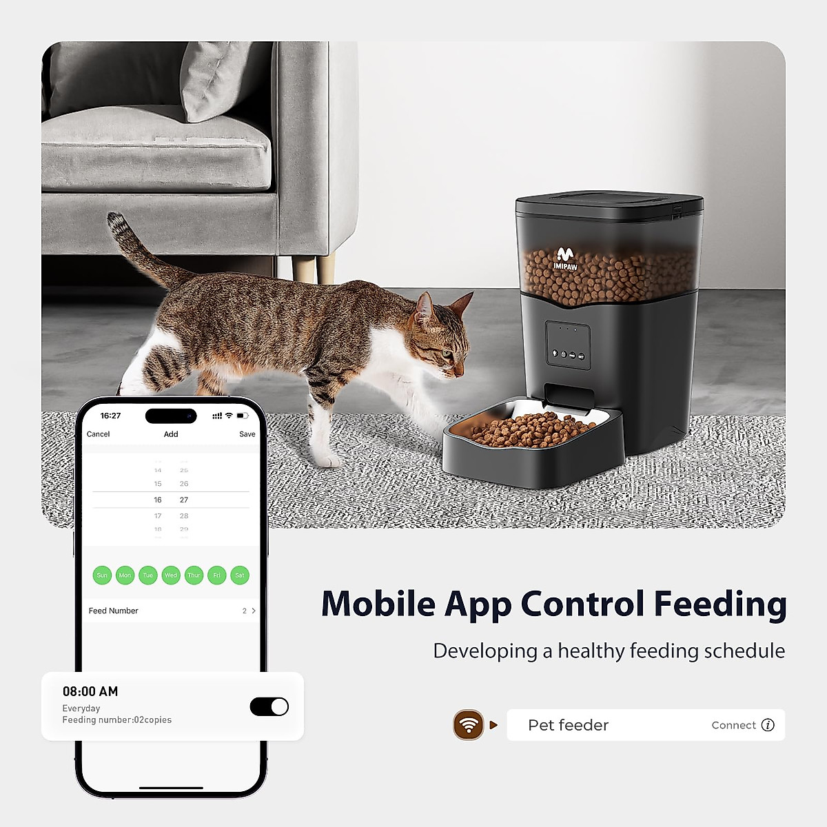 Automatic Cat Feeder WiFi: Automatic Cat Food Dispenser App Remote Control Timed Feeding of Dry Pet Food 10s Voice Recorder Programmable Food Dispenser for Cat & Small Dog Up to1-10 Meals Black