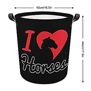 I Love Horse Foldable Laundry Basket Waterproof Hamper Storage Bin Bag with Handle 16.5"x 16.5"x 17"