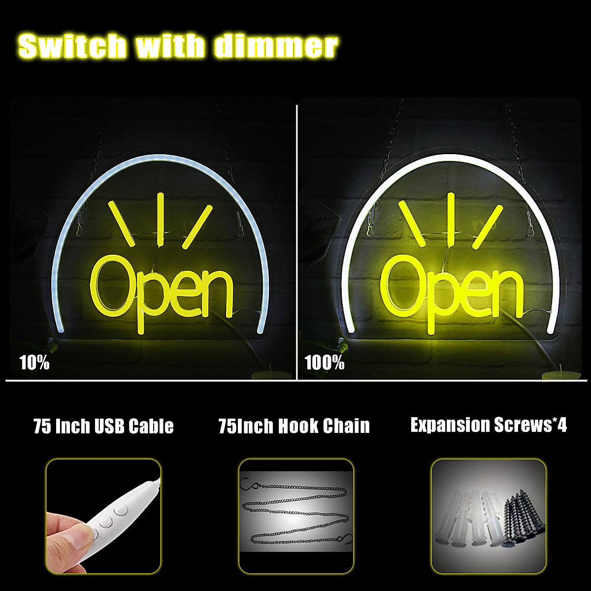Neon Open Sign Ultra Bright USB Powered for Business, LED Open Neon Sign Dimmable for Store Restaurant Office Window Storefront Small 9.9 * 12 Inches