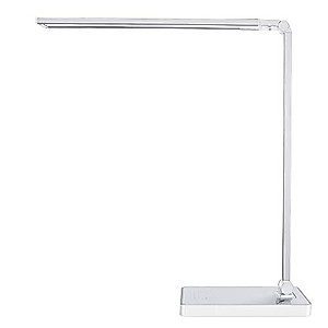 Phive Dimmable LED Desk Lamp with Fast Charging USB Port, Touch Control, 8-Level Dimmer / 4 Lighting Modes, Aluminum Body, Eye-Care LED, Table Lamp for Bedroom/Reading/Study (Silver)