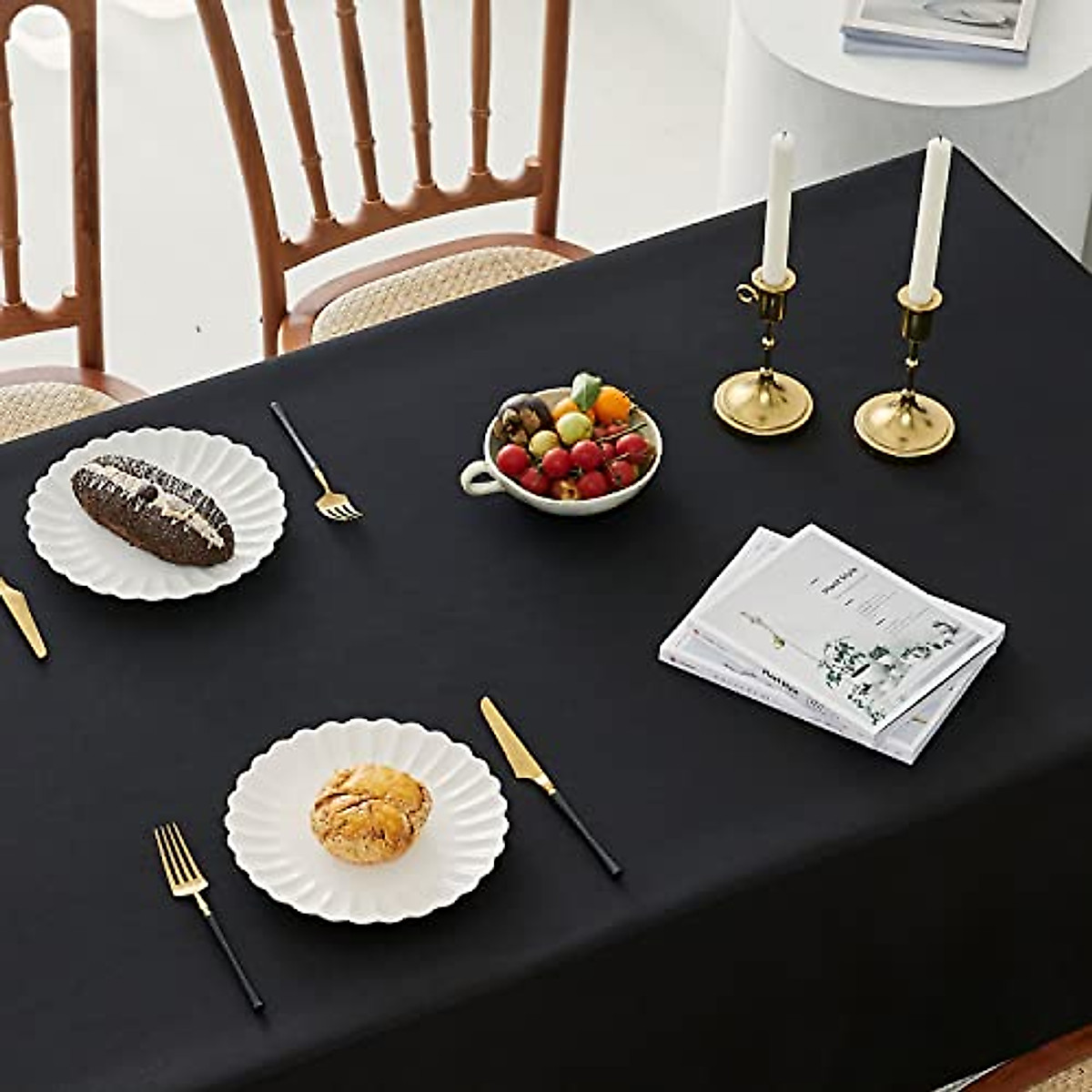 Romanstile Rectangle Tablecloth - Waterproof and Wrinkle Resistant Washable Polyester Table Cloth for Kitchen Dining/Party/Wedding Indoor and Outdoor Use (60 x 84 inch,Black)