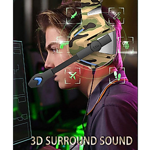 Camo Gaming Headset for PS4 Xbox One PC, Pro Camouflage Over Ear Gaming Headphones Noise Canceling Mic Stereo Bass Surround Sound for Nintendo MAC Laptop,Gun Keychain Gift for Teenager (camo)