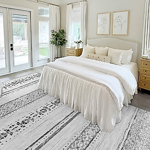 8x10 Area Rugs for Living Room Bedroom: Large Machine Washable Rug with Non-Slip Backing Non Shedding Stain Resistant, Soft Geometric Moroccan Carpet for Dining Room Nursery Home Office - Gray/Ivory