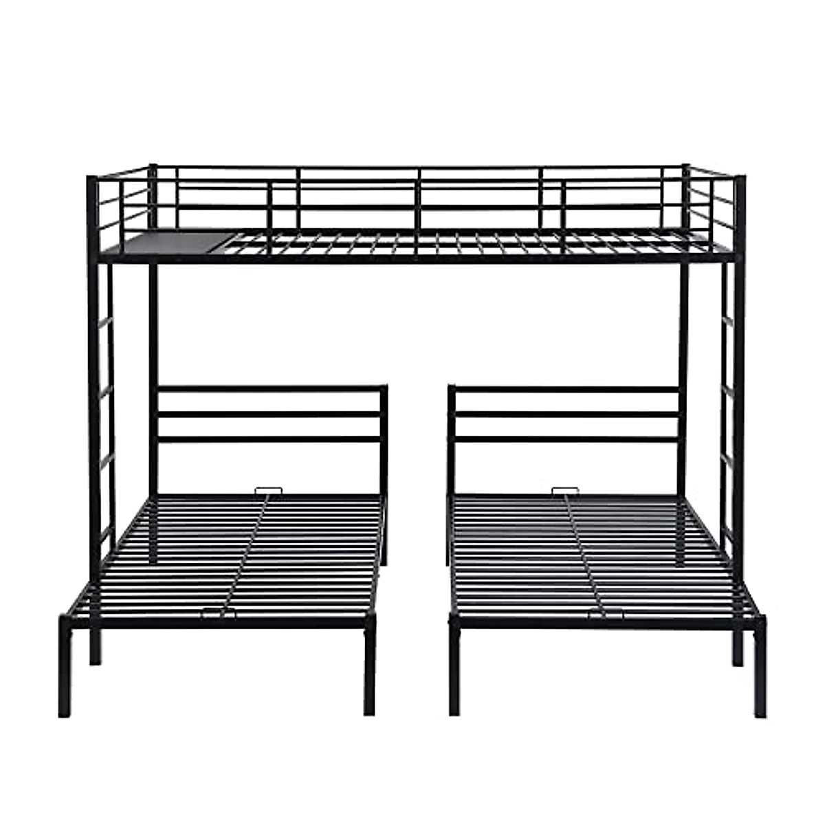 Lifeand Full Over Twin&Twin Size Bunk Bed with Built-in Shelf, Black