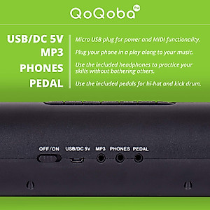 QoQoba Electronic Drum Set for Kids | Adult Beginner Pro MIDI Drum Practice Pad Kit w/Headphone Jack | Drum Sticks | Great Holiday Birthday Gift for Kids Drum Set (RAINBOW)