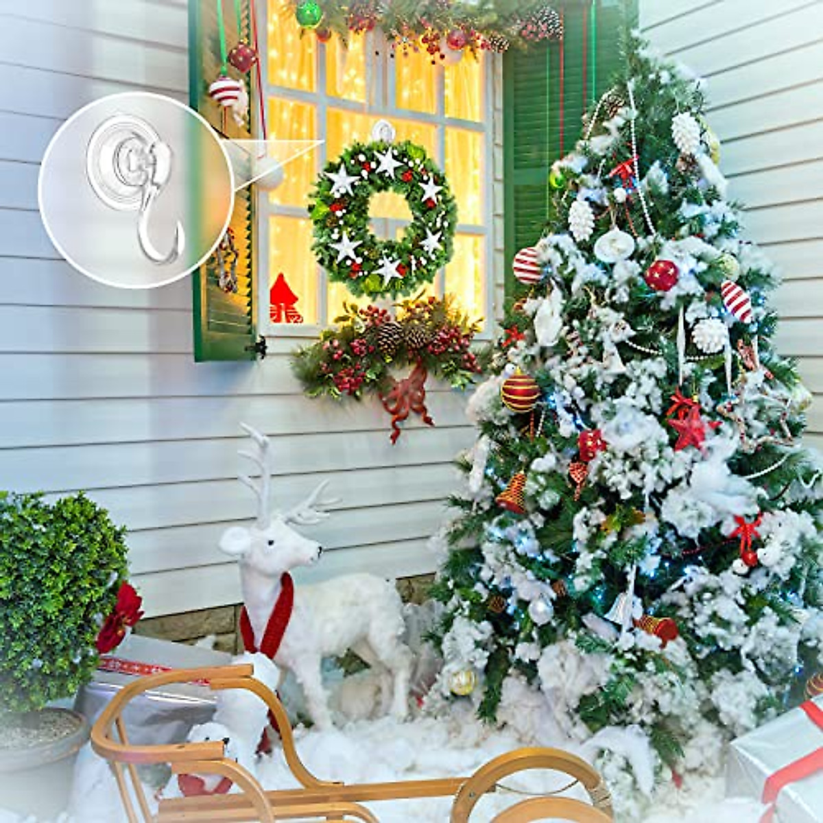 VIS'V Suction Cup Hooks, Small Clear Heavy Duty Vacuum Suction Hooks with Wipes Removable Strong Window Glass Door Kitchen Bathroom Shower Wall Suction Hanger for Towel Loofah Utensils Wreath - 2 Pcs