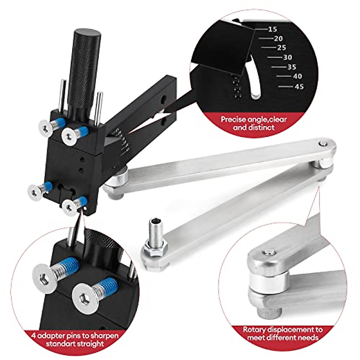 Lawn Mower Blade Sharpener Black Blade Sharpener for Lawn Mower 15°-45° Adjustable Straight and Standard Lawn Mower Blades(Black,5005)