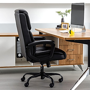 DYHOME Office Chair High Back Black Leather Executive Ergonomic Lumbar Support, Big and Tall Comfortable Home Office Computer Desk Chair Metal Base Modern Managerial Chair
