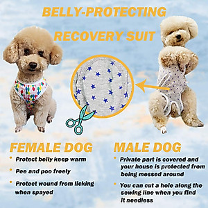 Dog’s Recovery Suit Post Surgery Shirt for Puppy, Wound Protective Clothes for Little Animals(Pink Stars-m)