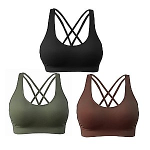 Miteiche Cross Back Sport Bras for Women,Padded Strappy Medium Support Yoga Bra with Removable Cups,XX-Large