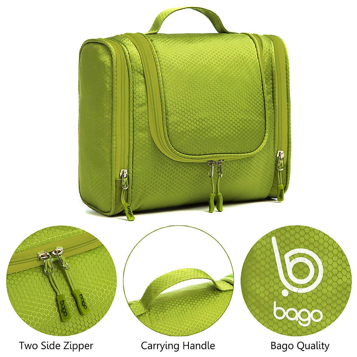 bago Travel Toiletry Bag for Women and Men X-Large Waterproof Hanging Large Toiletry Bag for Bathroom and Travel Bag for Toiletries Organizer -Travel Makeup Bag (Green)