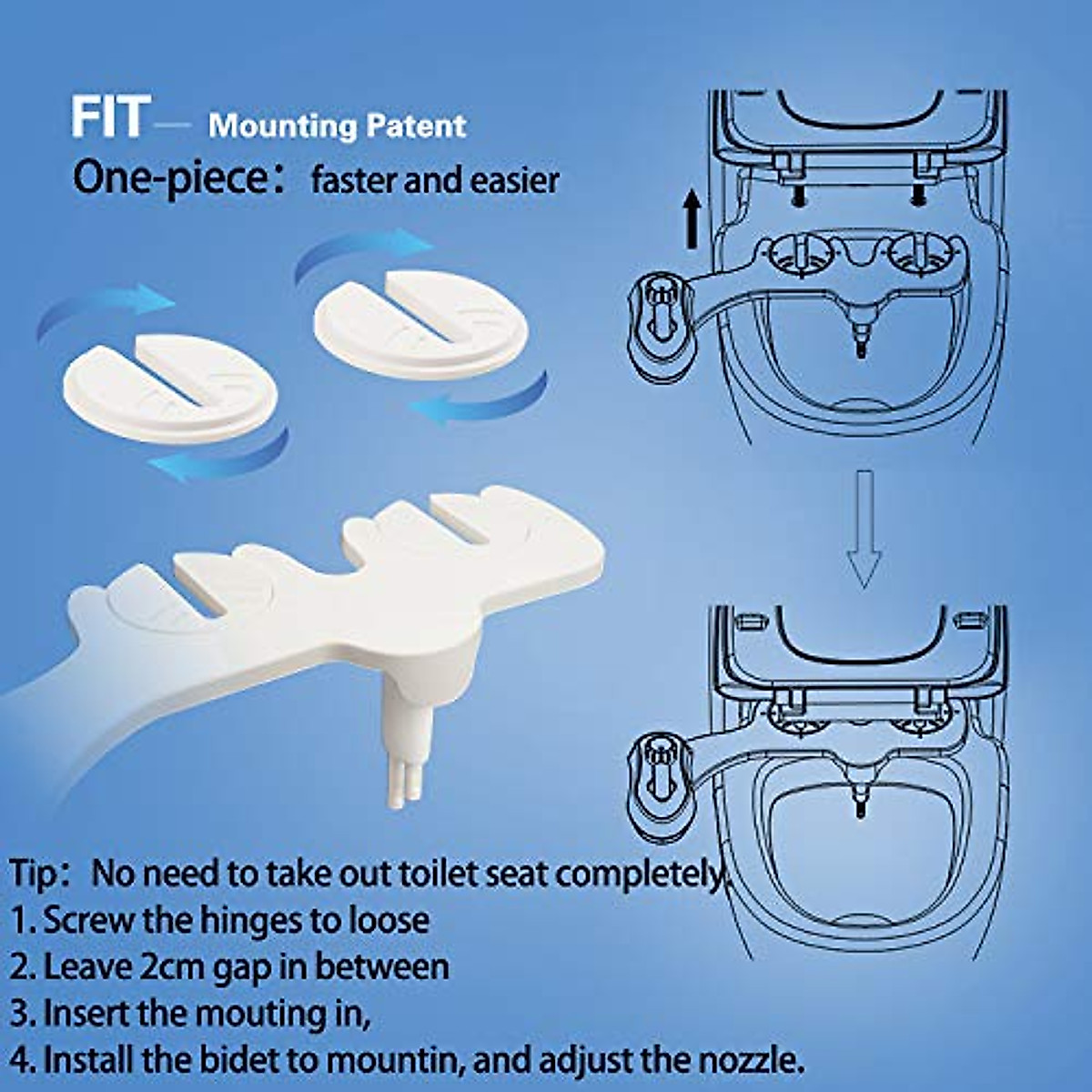 Elcare Bidet AMI 930-Fresh Water Non-Electric Mechanical Bidet Attachment-Selfcleaning Dual Nozzles of Wash and Women Wash Toilet Bidets