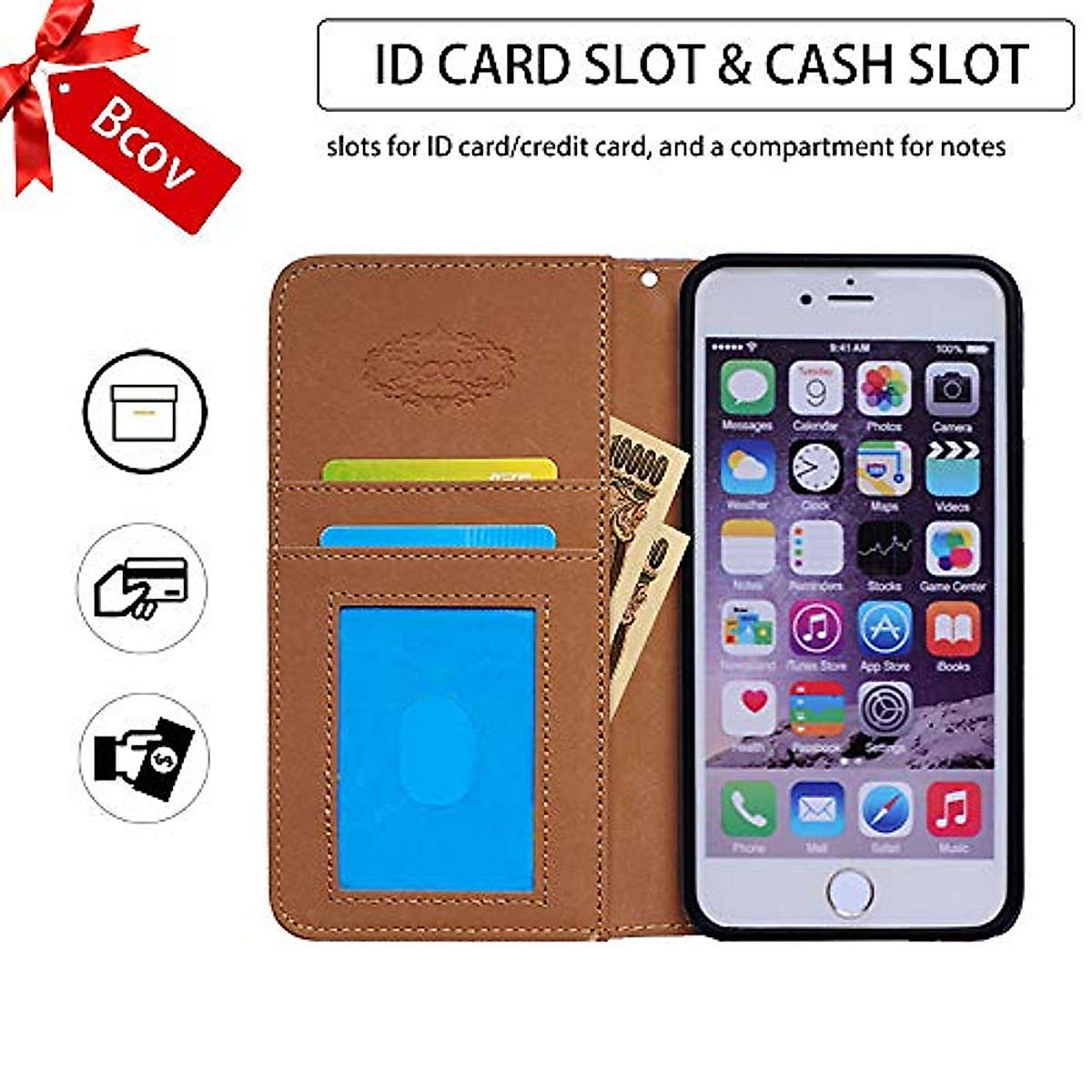 Bcov Galaxy S23 Case, Plum Blossom Flower Leather Flip Phone Case Wallet Cover with Card Slot Holder Kickstand for Samsung Galaxy S23