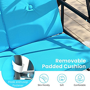 HAPPYGRILL 3 Seat Outdoor Porch Swing, 2-in-1 Swing Glider with Adjustable Canopy, Removable Cushions, Foot Pad, Curved handrails, Outdoor Swing for Patio Yard Garden Balcony Backyard, Turquoise