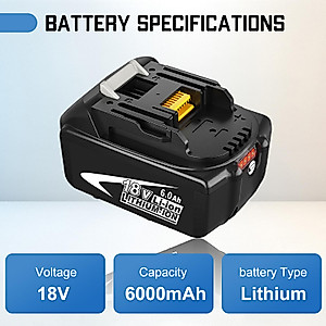 BL1860B Replacement Battery for 18V Battery Lithium-ion Compatible with 18 Volt BL1850B BL1840B BL1830B BL1835 BL1840 BL1850 BL1860 LXT400 Battery with LED Indicator Cordless Tool Battery (Black)